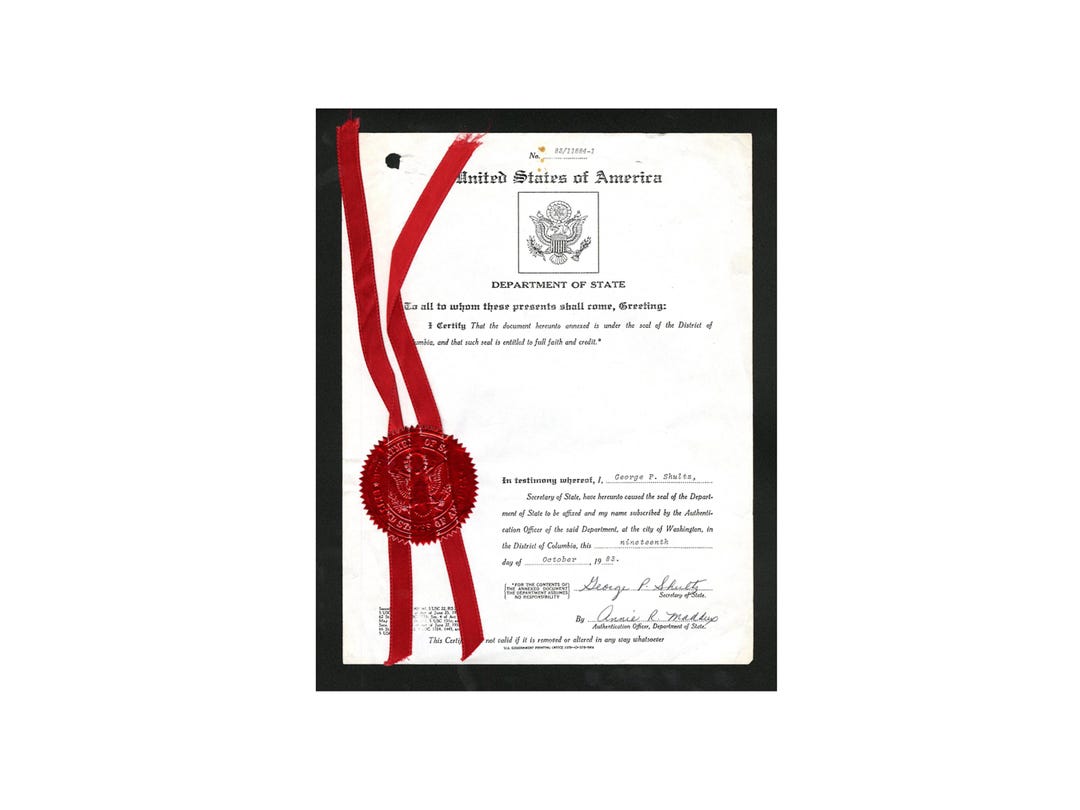 George P Shultz, Certified Signature, US Secretary of State, 1983 - Etsy