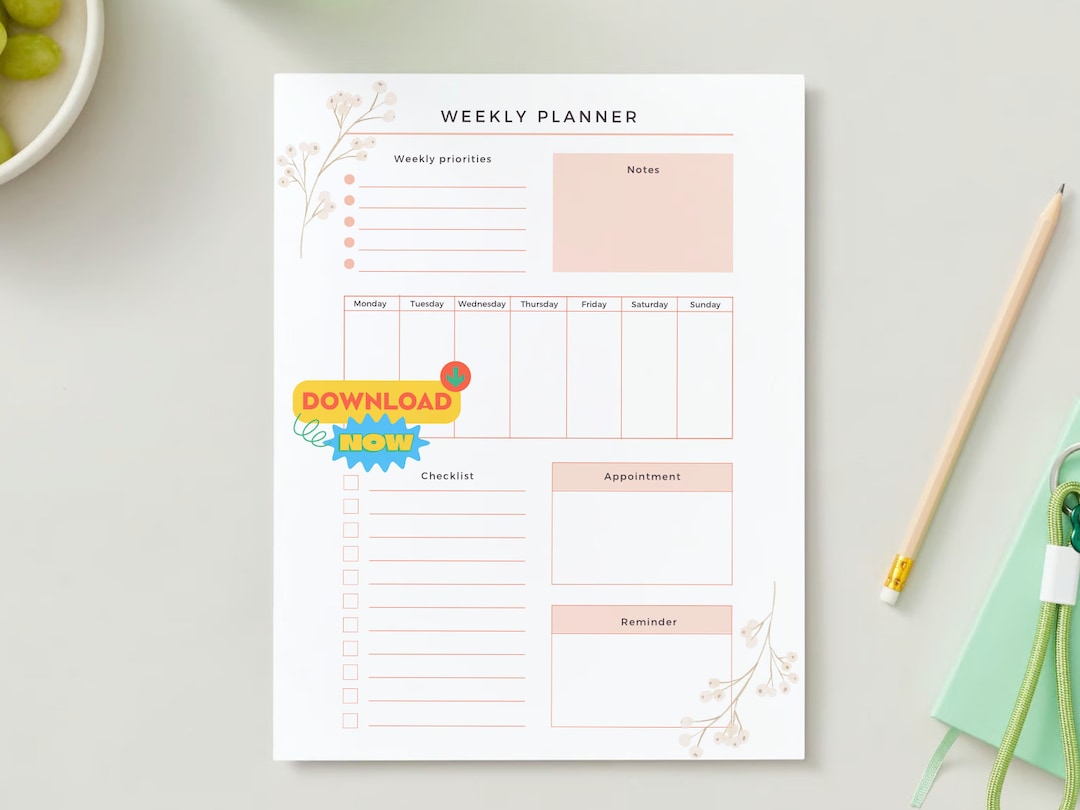 Digital Download Weekly Planner / Plan Out Your Weekly Priorities, To ...