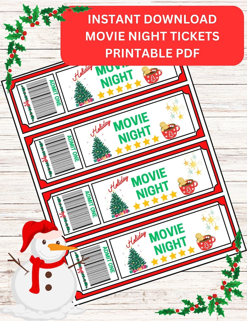 Printable Christmas Movie Night Tickets (PDF) - Etsy