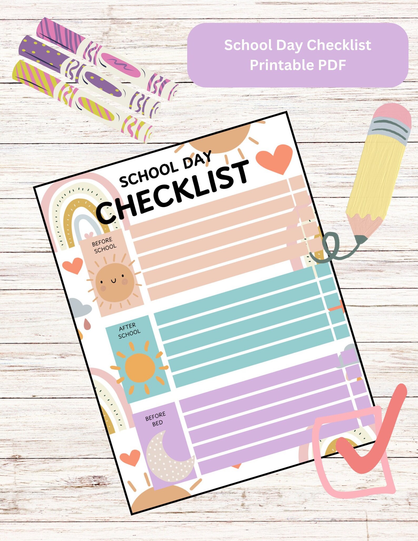 School Day Checklist for Kids, Daily School Checklist, Printable Daily ...