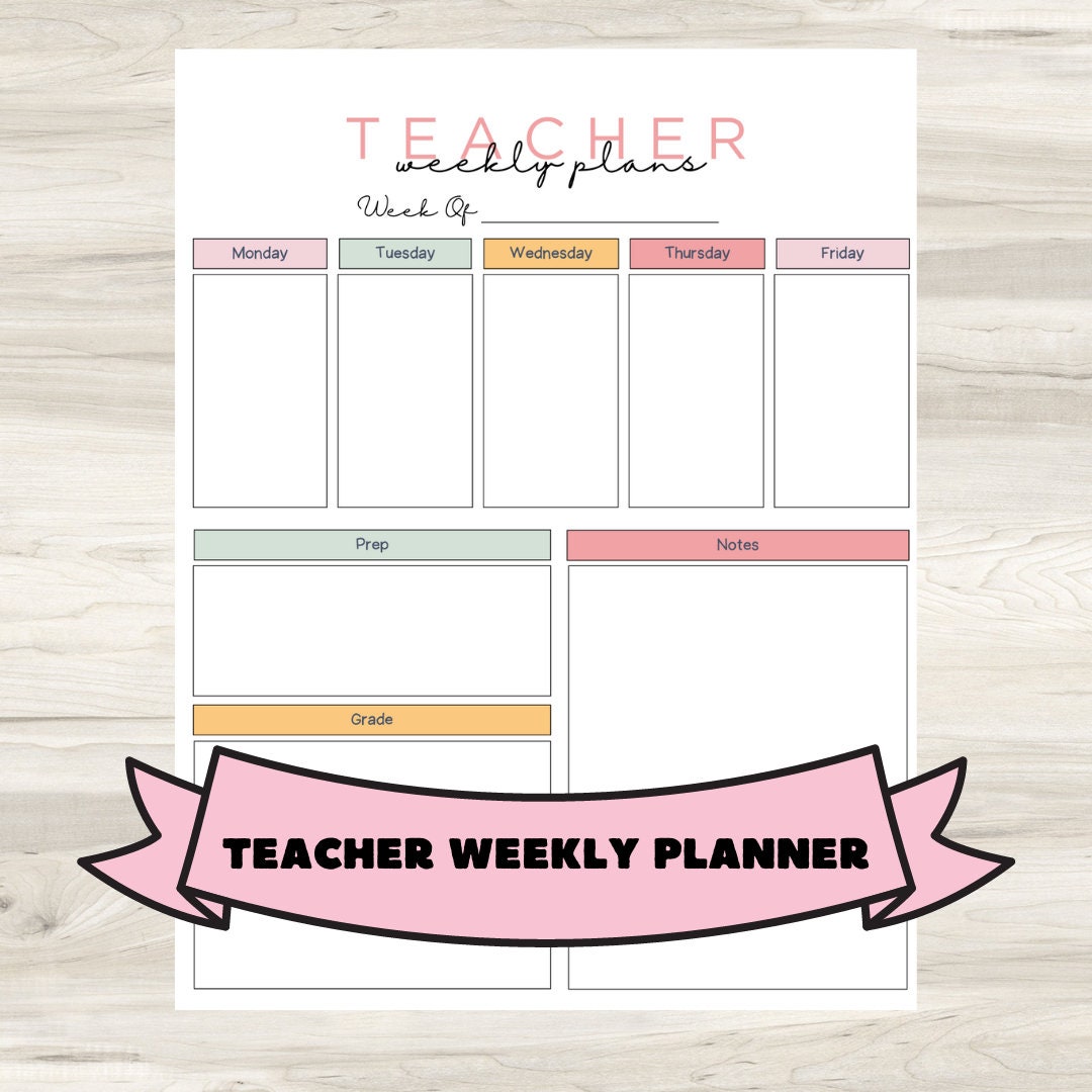 Teacher Weekly Planner and Grade Tracker, Printable Weekly Planner ...