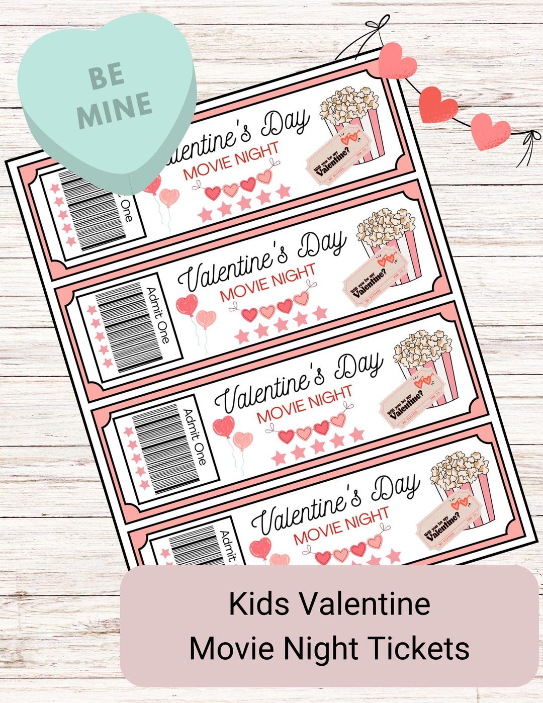 Printable Valentine's Movie Night Tickets, Valentine's Day Gift for ...