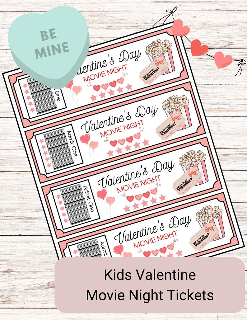 Valentine Movie Night Tickets, Kids Printable (PDF Download) - Etsy