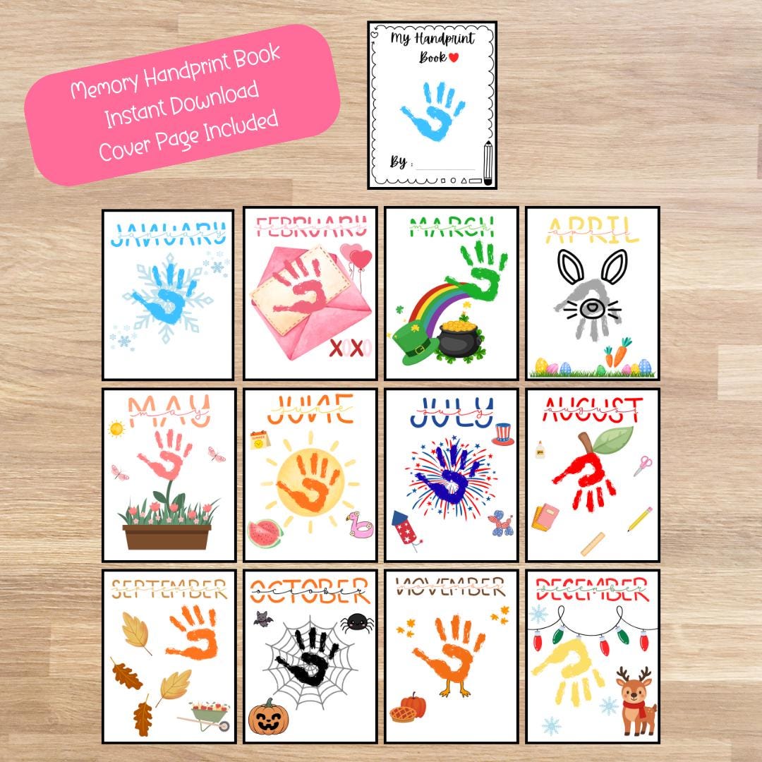 Handprint Art Memory Book, Printable Kids Handprint, Preschool Activity ...