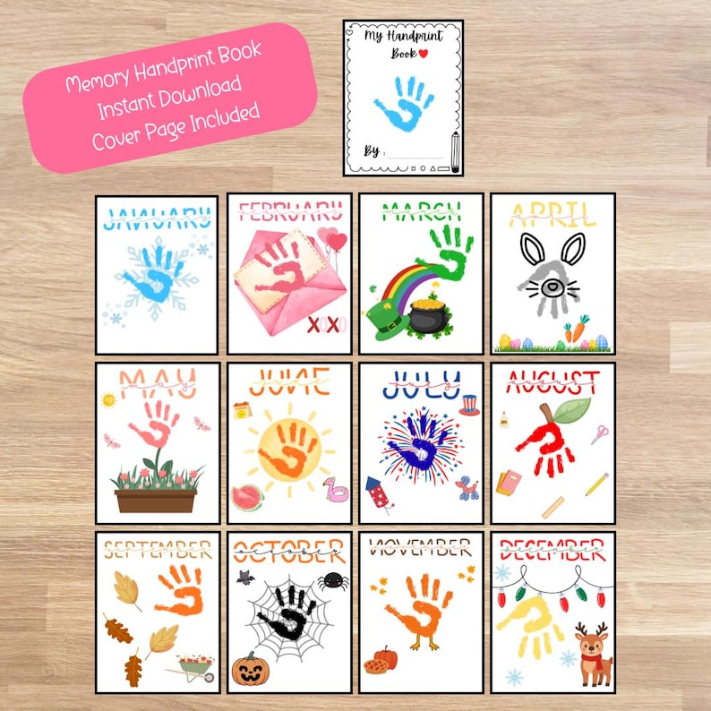 Handprint Art Memory Book, Printable Kids Handprint, Preschool Activity ...