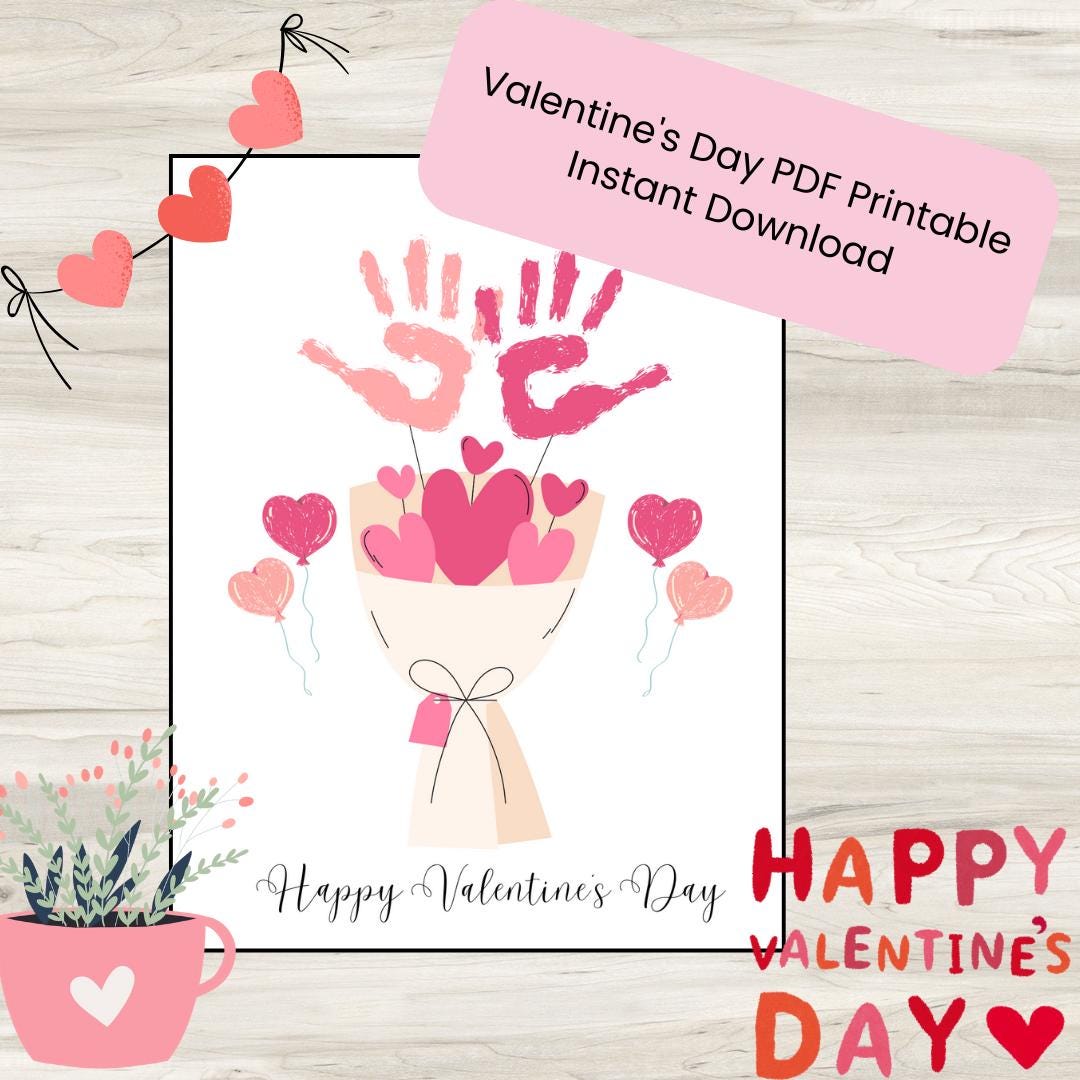 Valentine's Day Flower Handprint Printable, Kids DIY Valentine's Gift ...