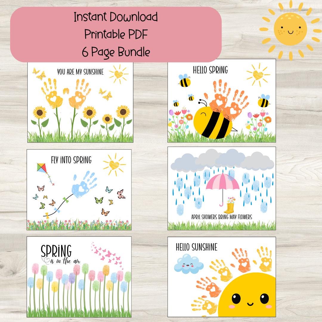 Spring Handprint Craft Bundle, Printable Activities for Kids, Spring ...