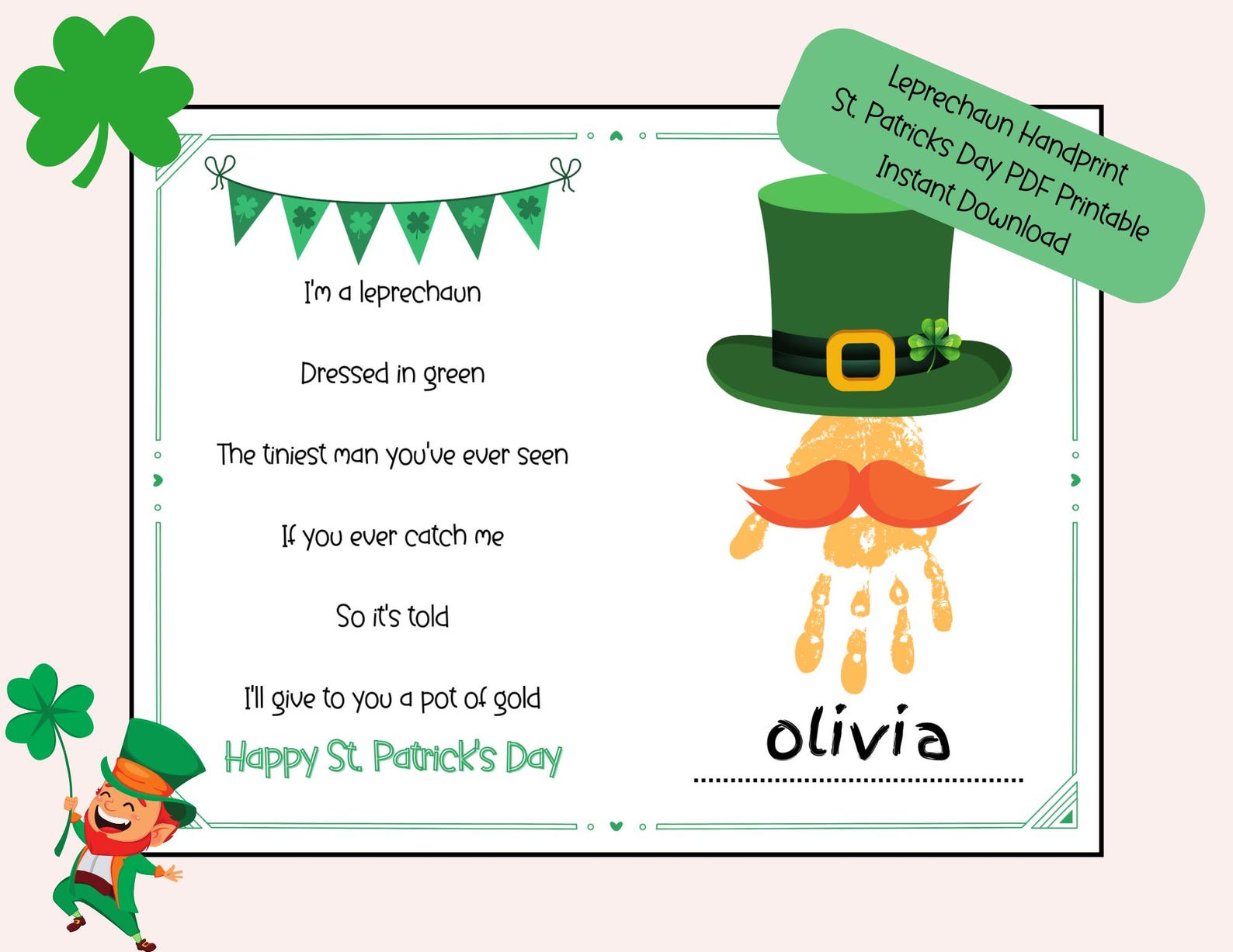 Leprechaun Handprint Craft, St. Patrick's Day Keepsake (digital ...