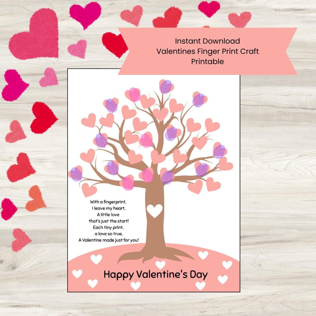 Valentine's Day Fingerprint Tree Art, Parent Keepsake (PDF Printable ...