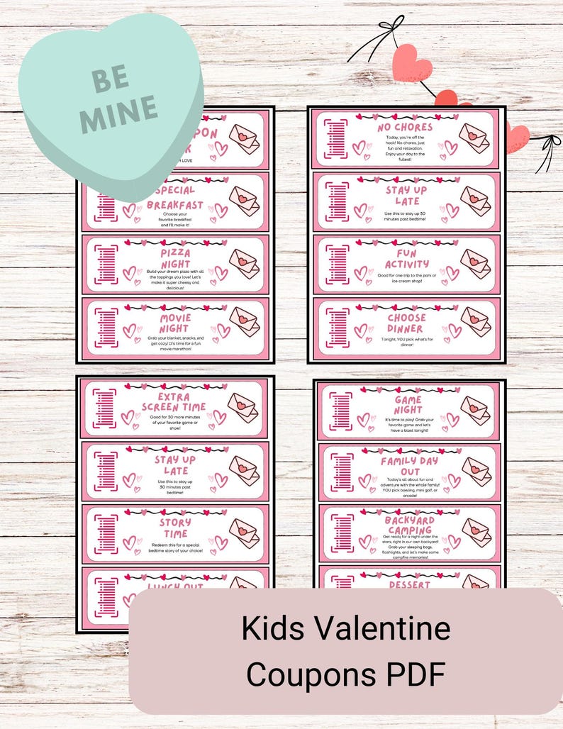 Kids Valentine Coupon Book, Printable Love Coupons, Valentine Gift for ...