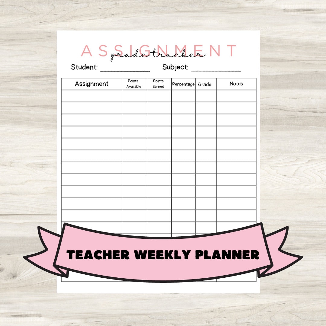 Teacher Weekly Planner and Grade Tracker, Printable Weekly Planner ...
