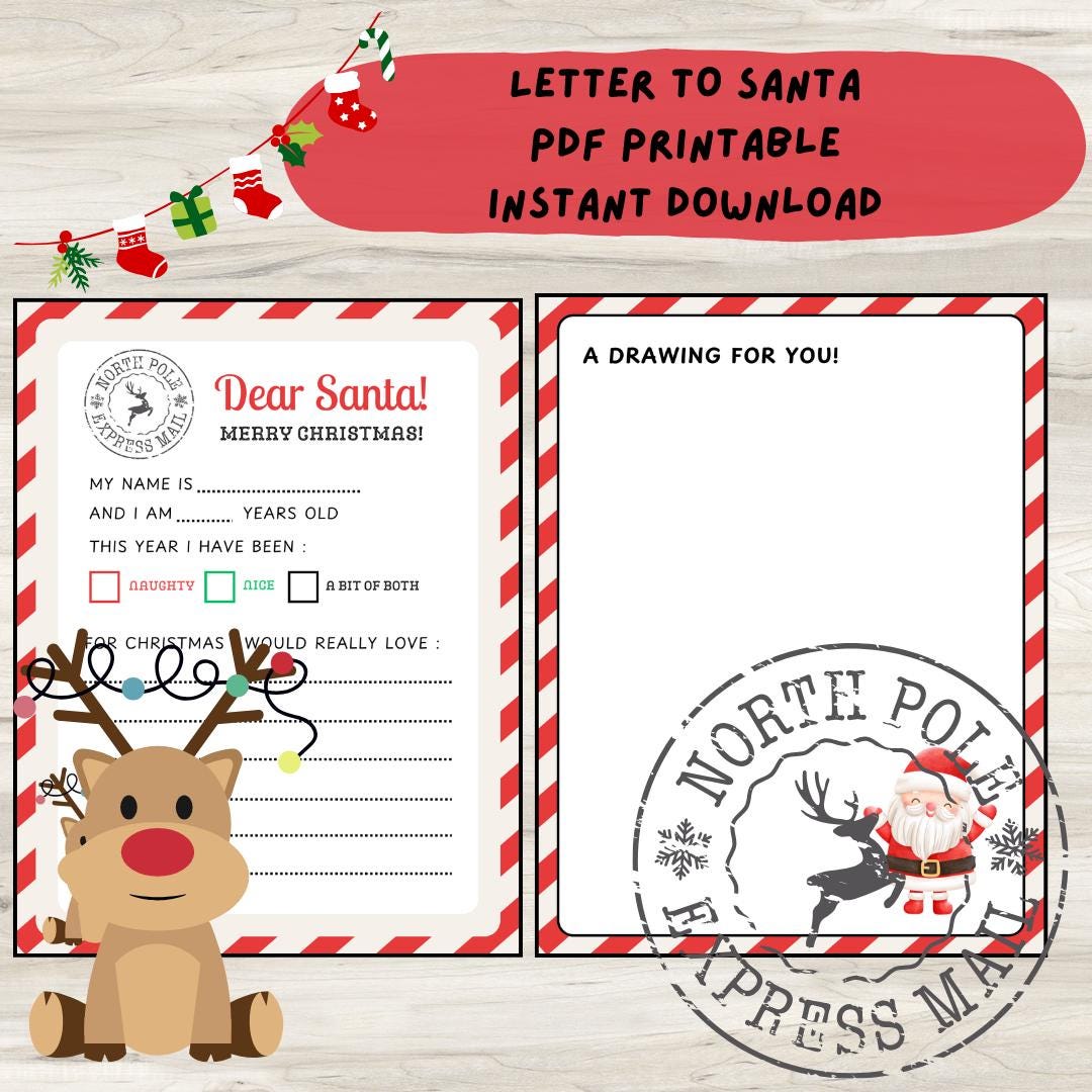 Letter to Santa Printable, Christmas Wish List (PDF Download) - Etsy