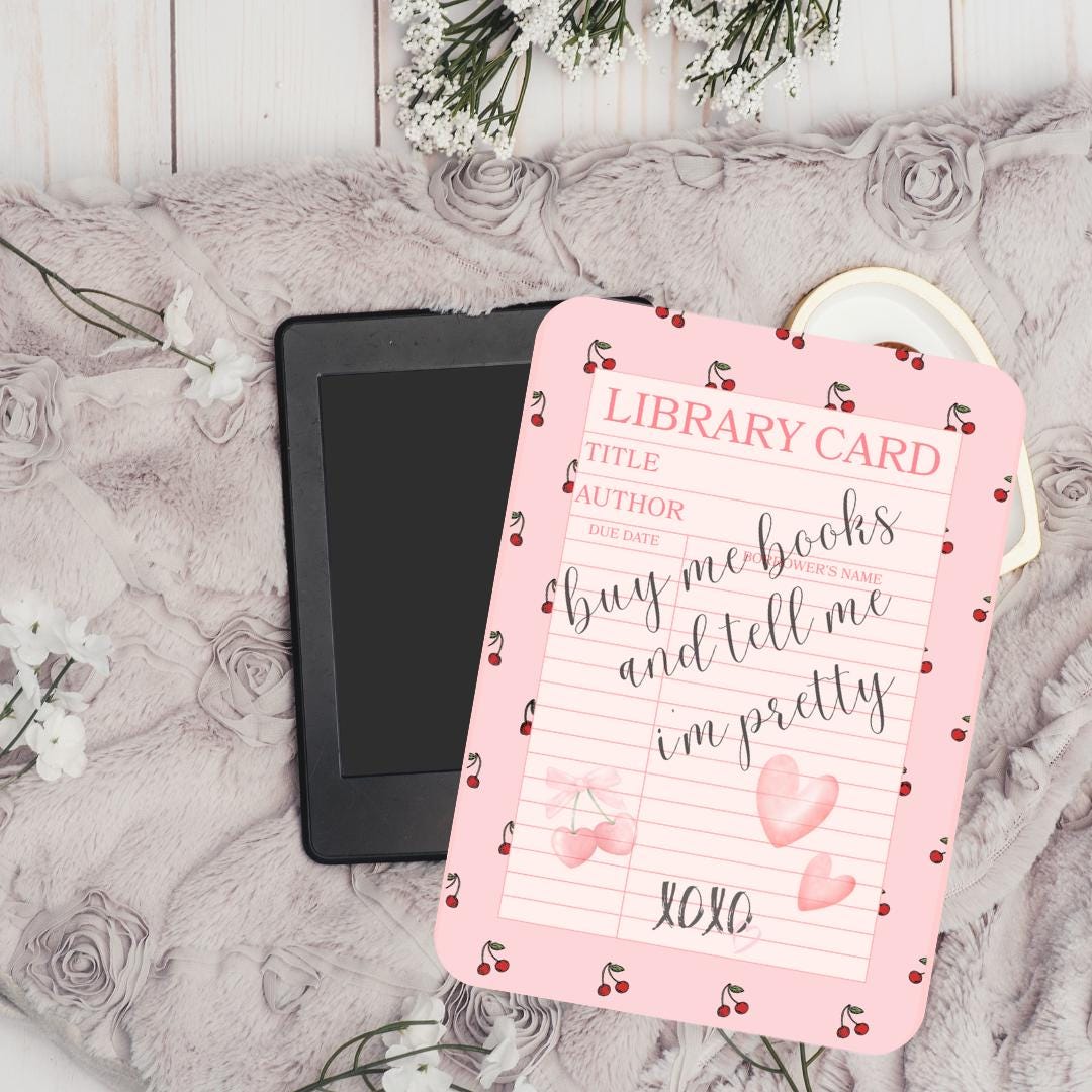 Library Card Kindle Insert | Pink Cherry Design (digital Download) - Etsy