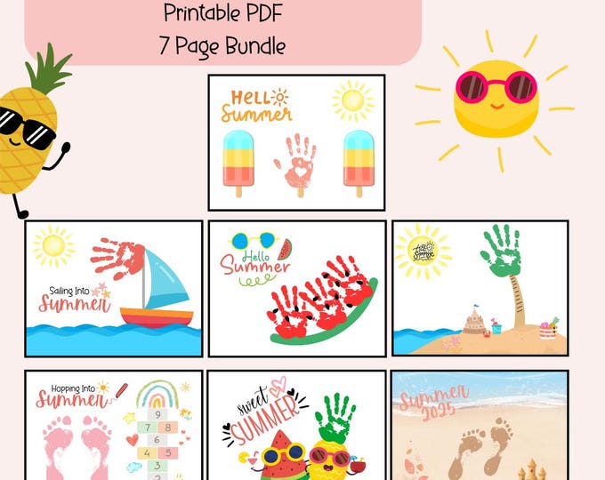 Summer Handprint Craft Bundle, Printable Activities for Kids, Summer ...