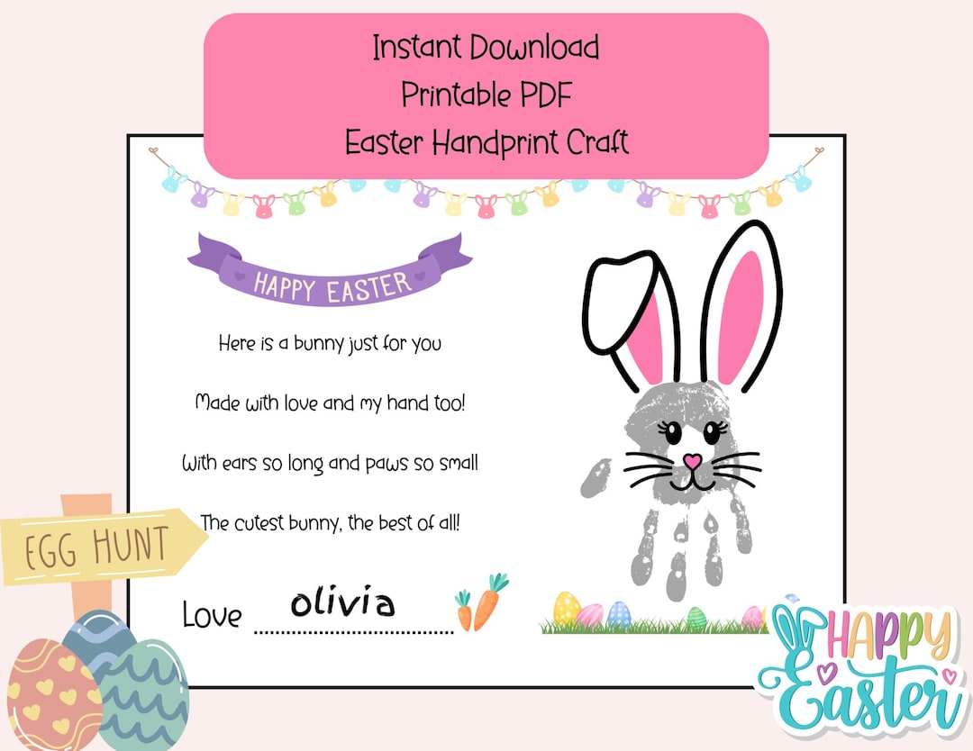 Bunny Handprint Easter Craft, Kids Keepsake Poem (digital Download) - Etsy