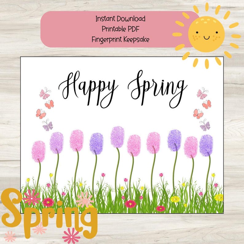Spring Printable, Fingerprint Craft, Preschool Daycare Elementary Craft ...