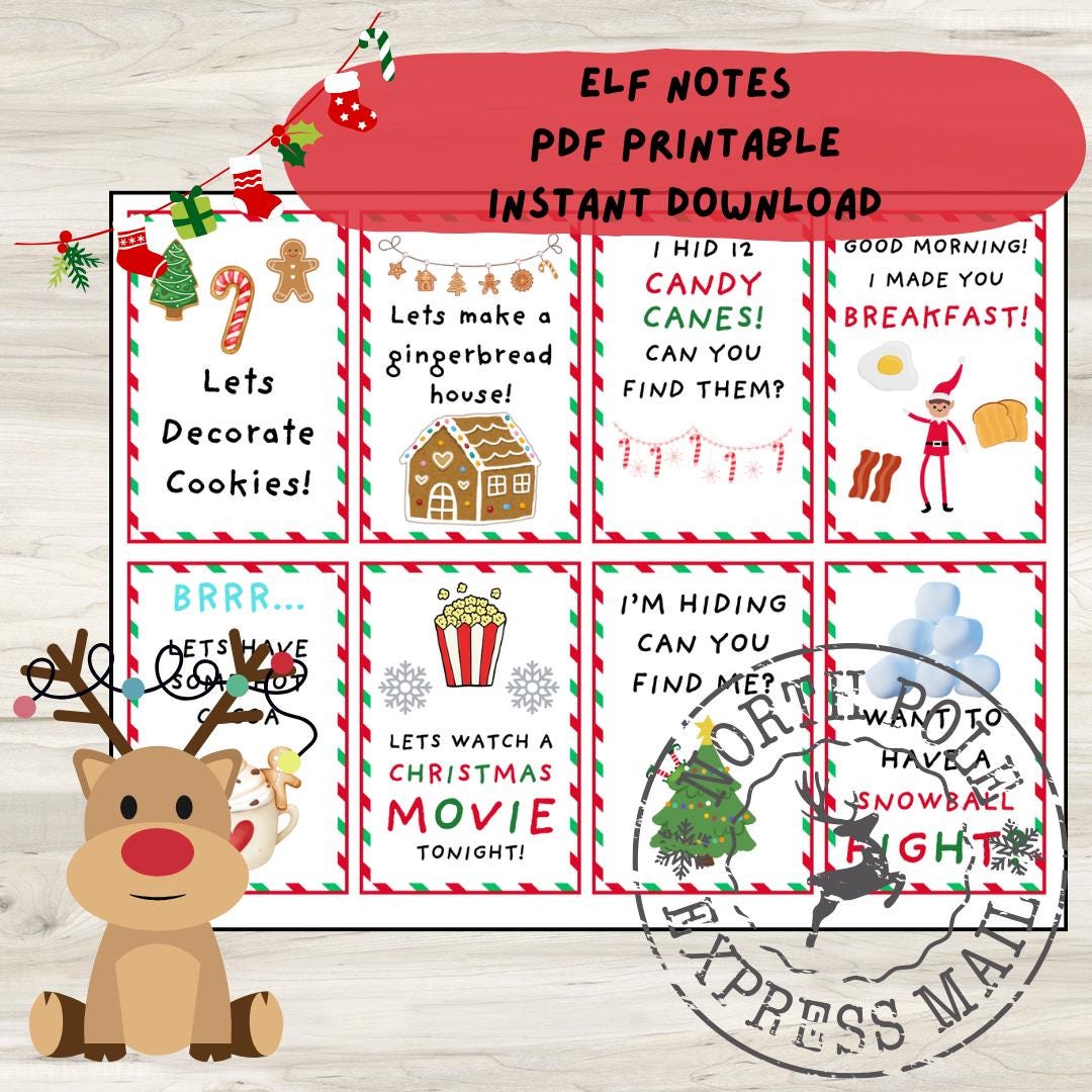 Printable Christmas Elf Notes, 32 Mini Notecards (PDF) - Etsy