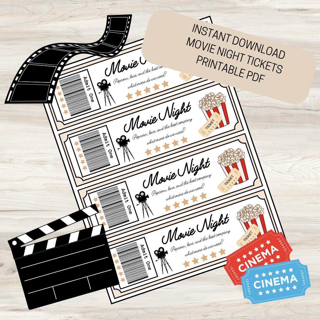 Printable Movie Night Tickets, Movie Night, Movie Tickets, Movie Night ...