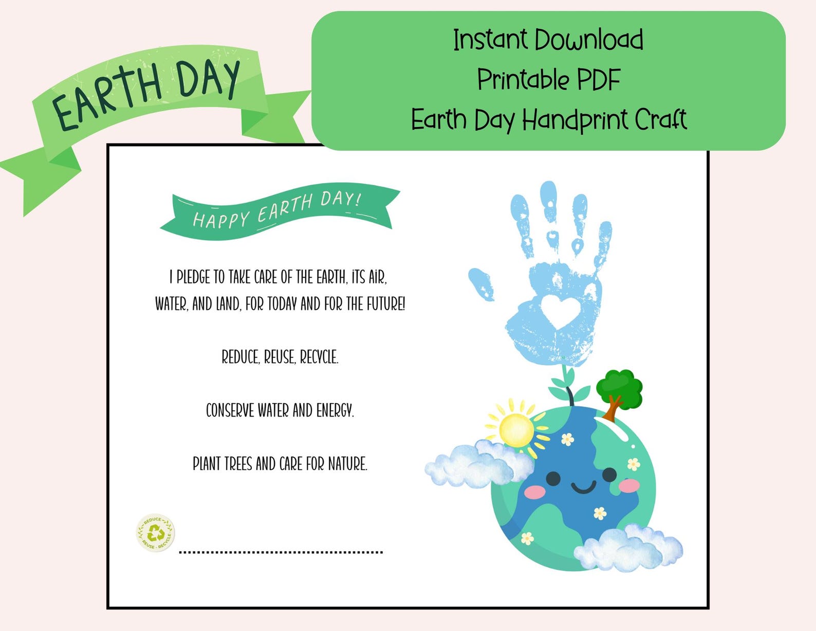 Earth Day Pledge Handprint Craft, Earth Day Printable (digital Download ...