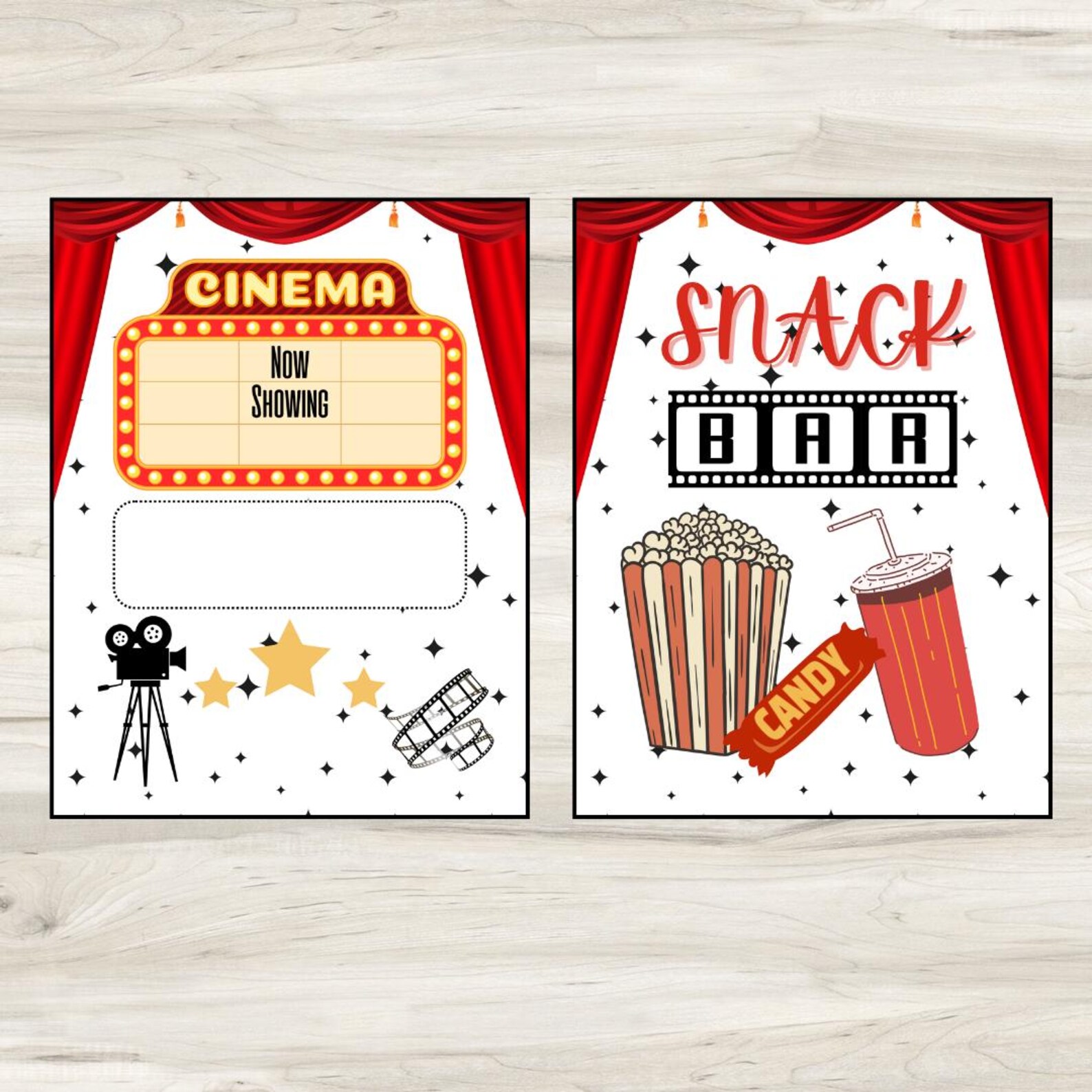Printable Family Movie Night Bundle, Tickets, Snack Bar Sign (digital ...