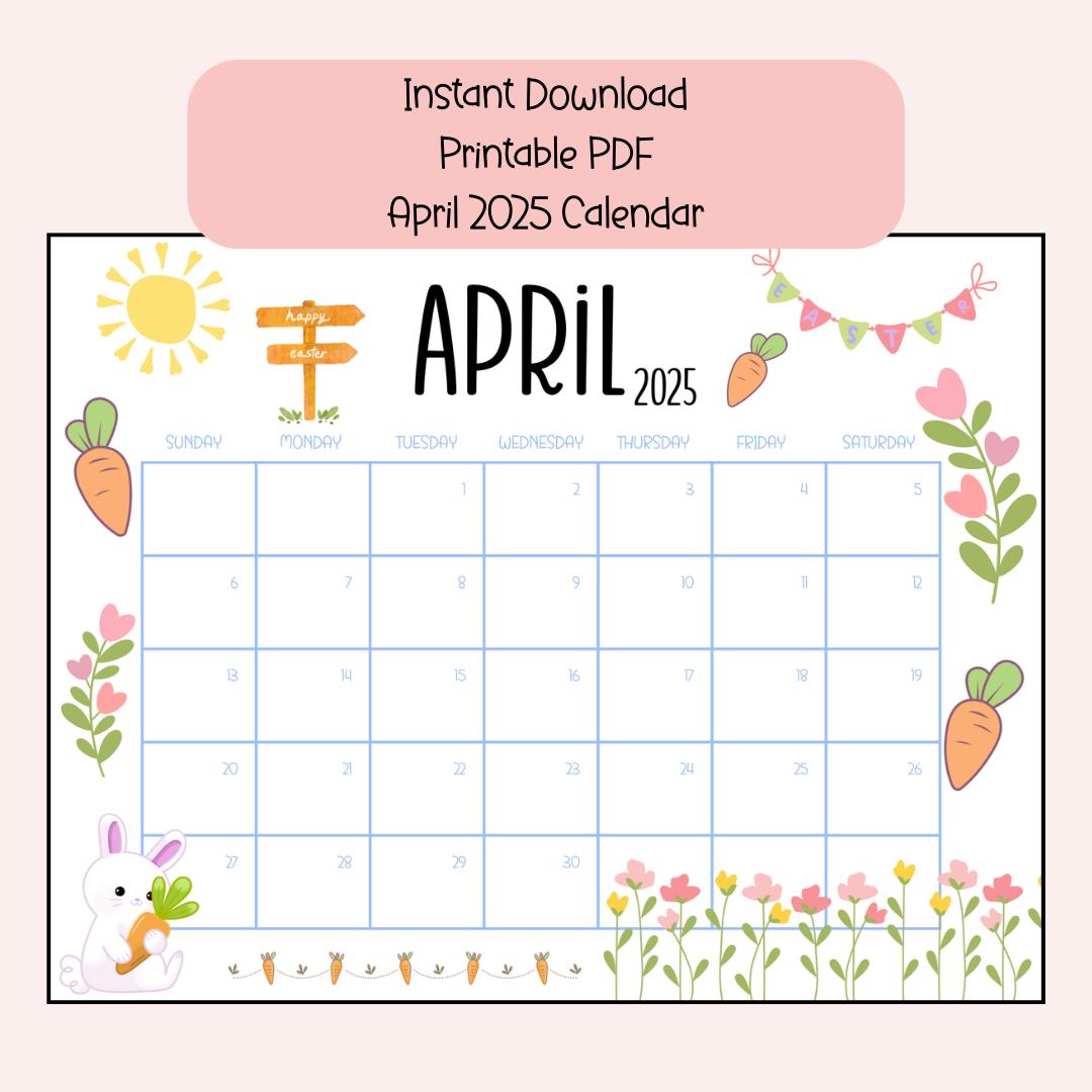 April 2025 Calendar, Dated Calendar, Monthly Calendar, April Planner ...