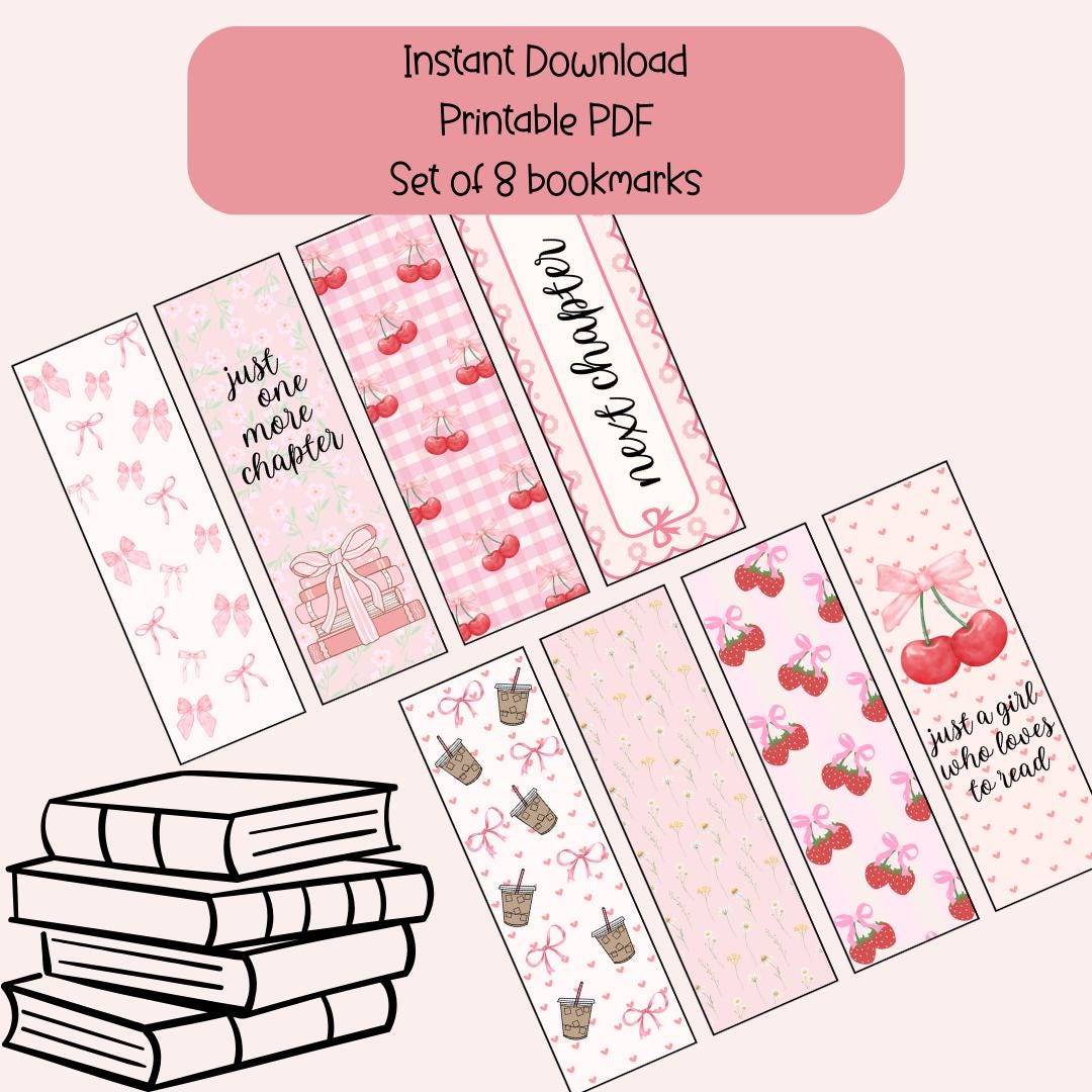 Printable Bookmarks Bundle, Coquette Bookmarks, Girly Bows Bookmark ...