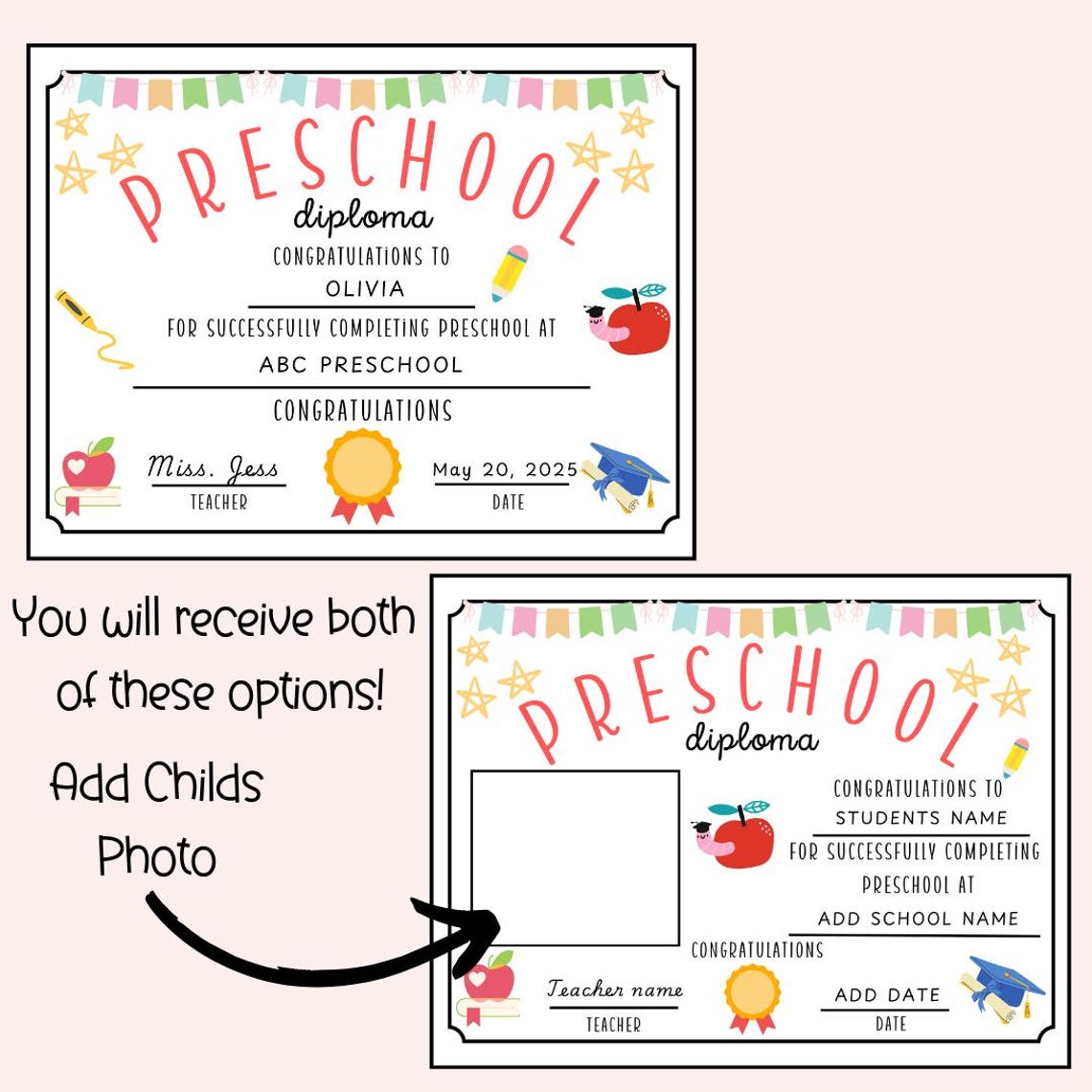 Editable Preschool Diploma, Printable Preschool Diploma, Graduation ...