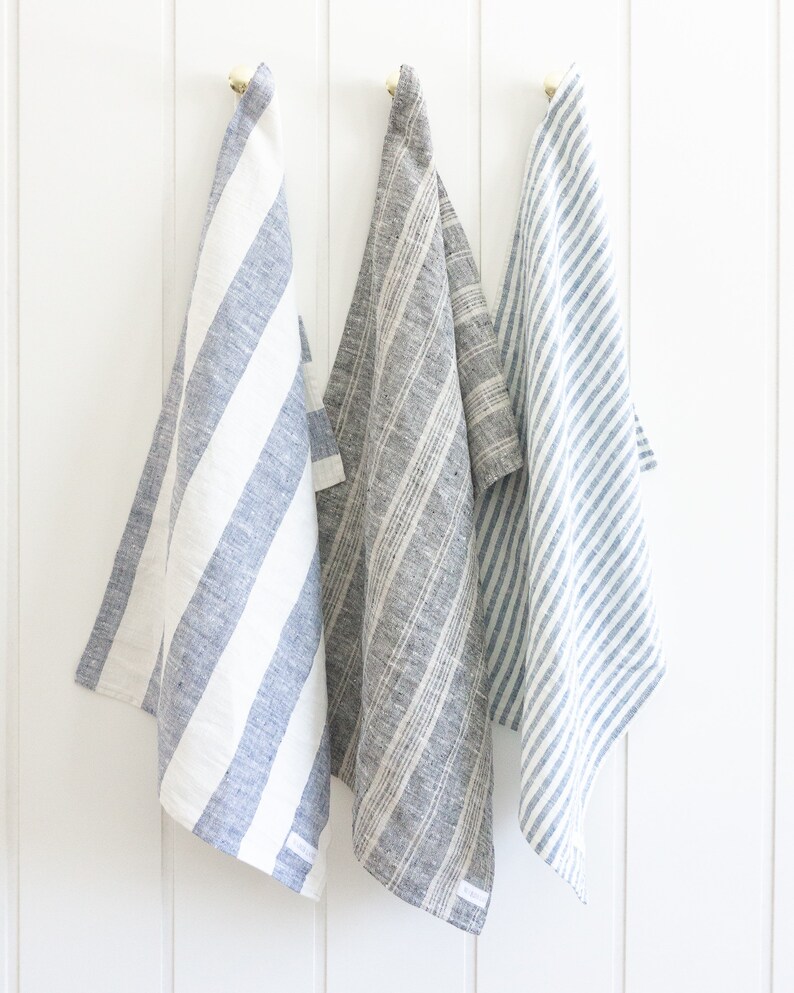 Tea Towel Blue and Pink Ticking Stripe Pattern 100% - Etsy