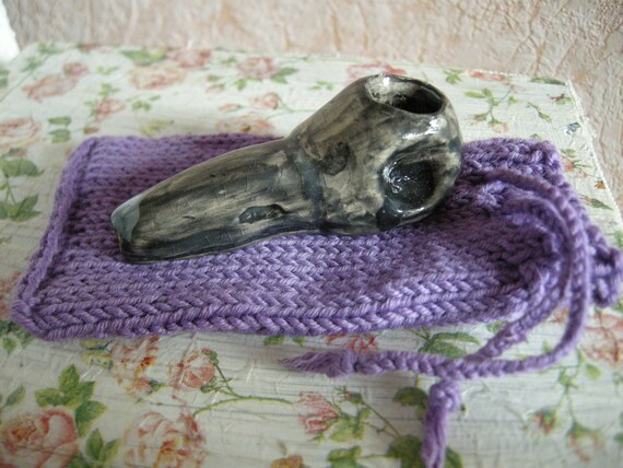 Ceramic Pipe Raven Crow With Knitted Bag. Gothic Smoking Pipe | Etsy