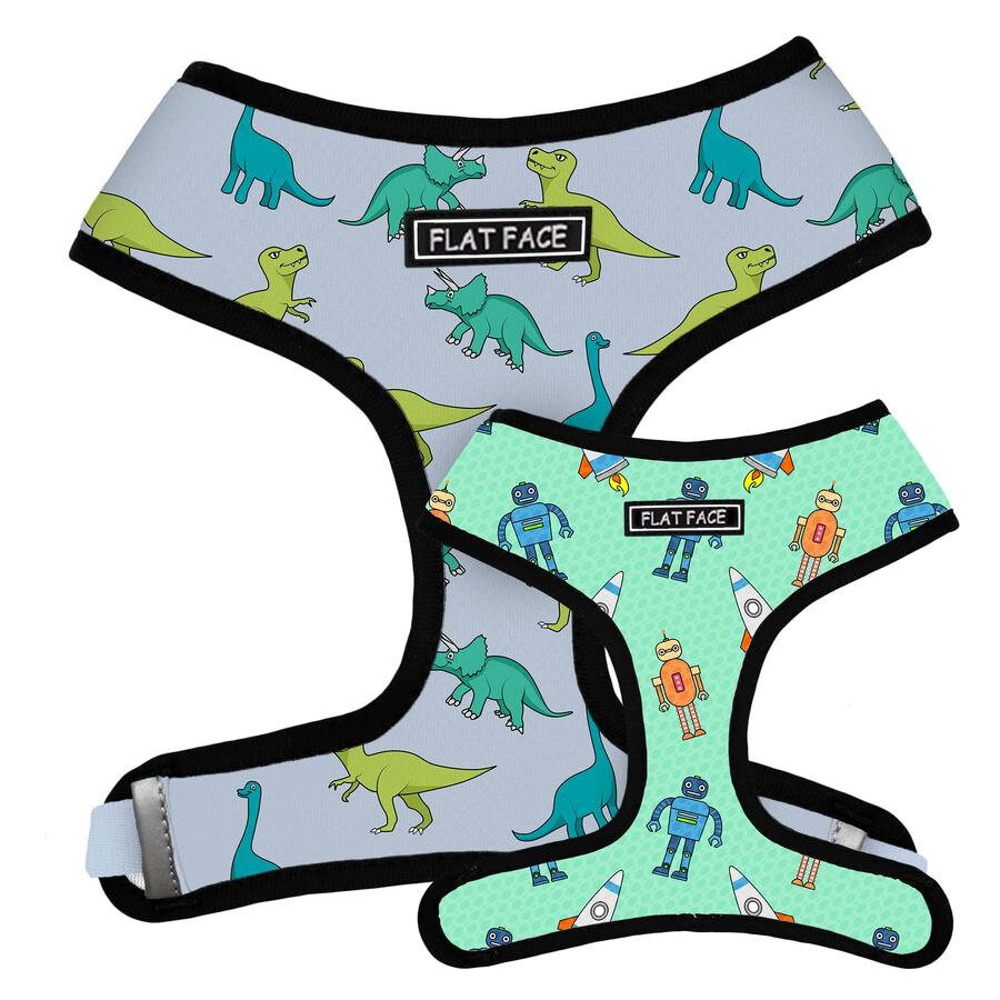 Reversible Puppy / Dog Harness Dinosaur and Robot Blue or - Etsy UK