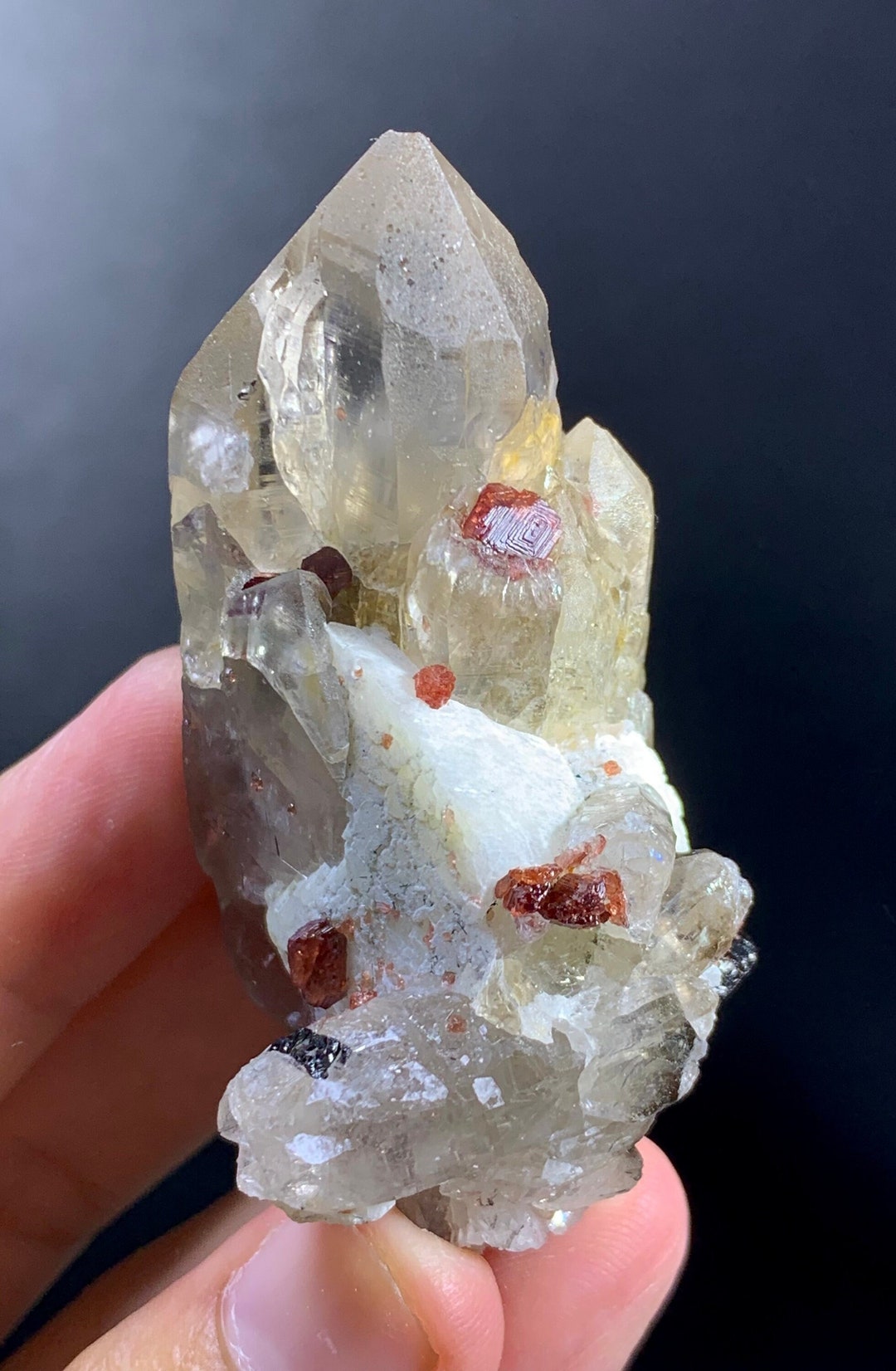 Natural Red Spessartine Garnet Crystal With Quartz, Red Garnet Specimen ...