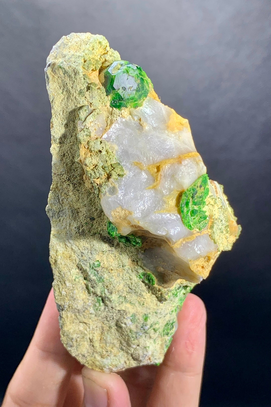 Natural Rare Green Colour Demantoid Garnet Crystals Specimen on Matrix ...