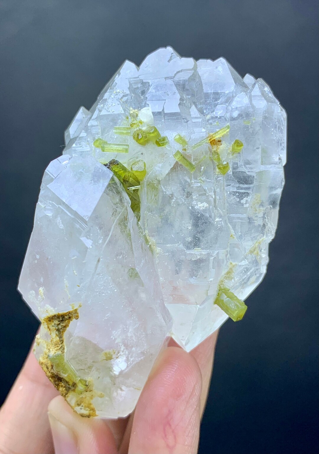Natural Green Tourmaline With Twins Double Terminated Quartz Crystals ...