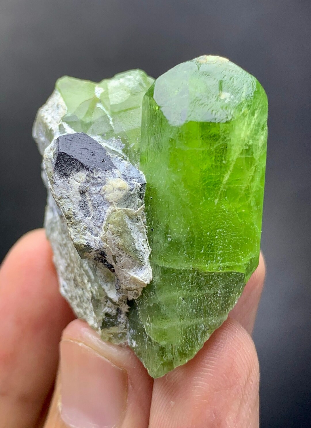Natural Green Colour Peridot Crystal Specimen With Megnetite Combined ...