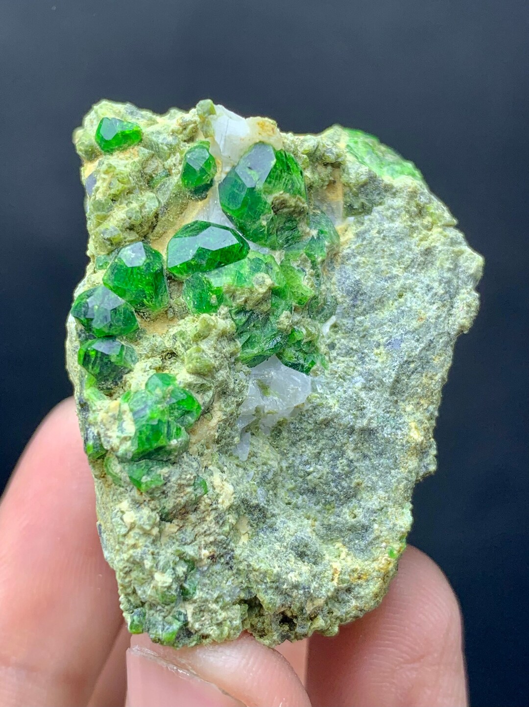Natural Rare Green Colour Demantoid Garnet Crystals Specimen on Matrix ...