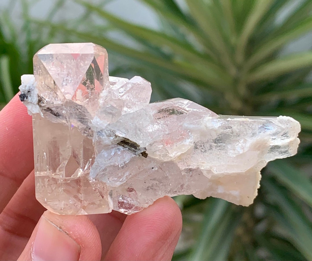 Natural Golden Colour Transparent Double Termination Topaz Crystal With Quartz Combined Specimen ...