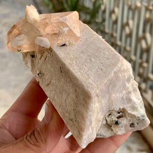 Natural Golden Colour Double Termination Topaz Crystal With Feldspar ...