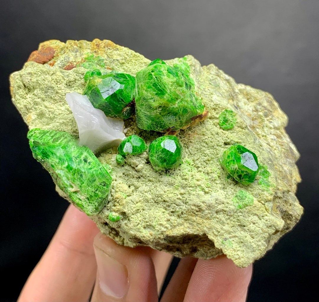 Natural Rare Green Colour Demantoid Garnet Crystals Specimen on Matrix ...