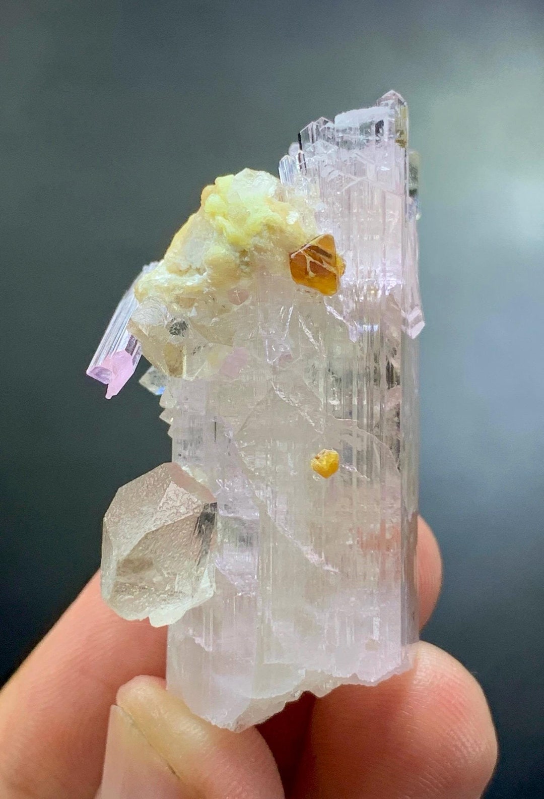 Natural Bi Colour Kunzite Crystal With Rare Microlite Quartz Combined ...
