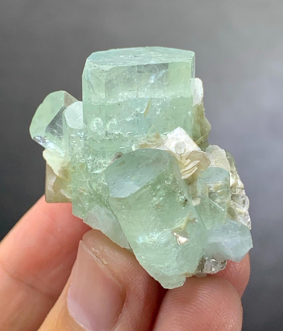 Lovely Light Green Colour Twins Heliodor Crystal on Muscovite From ...