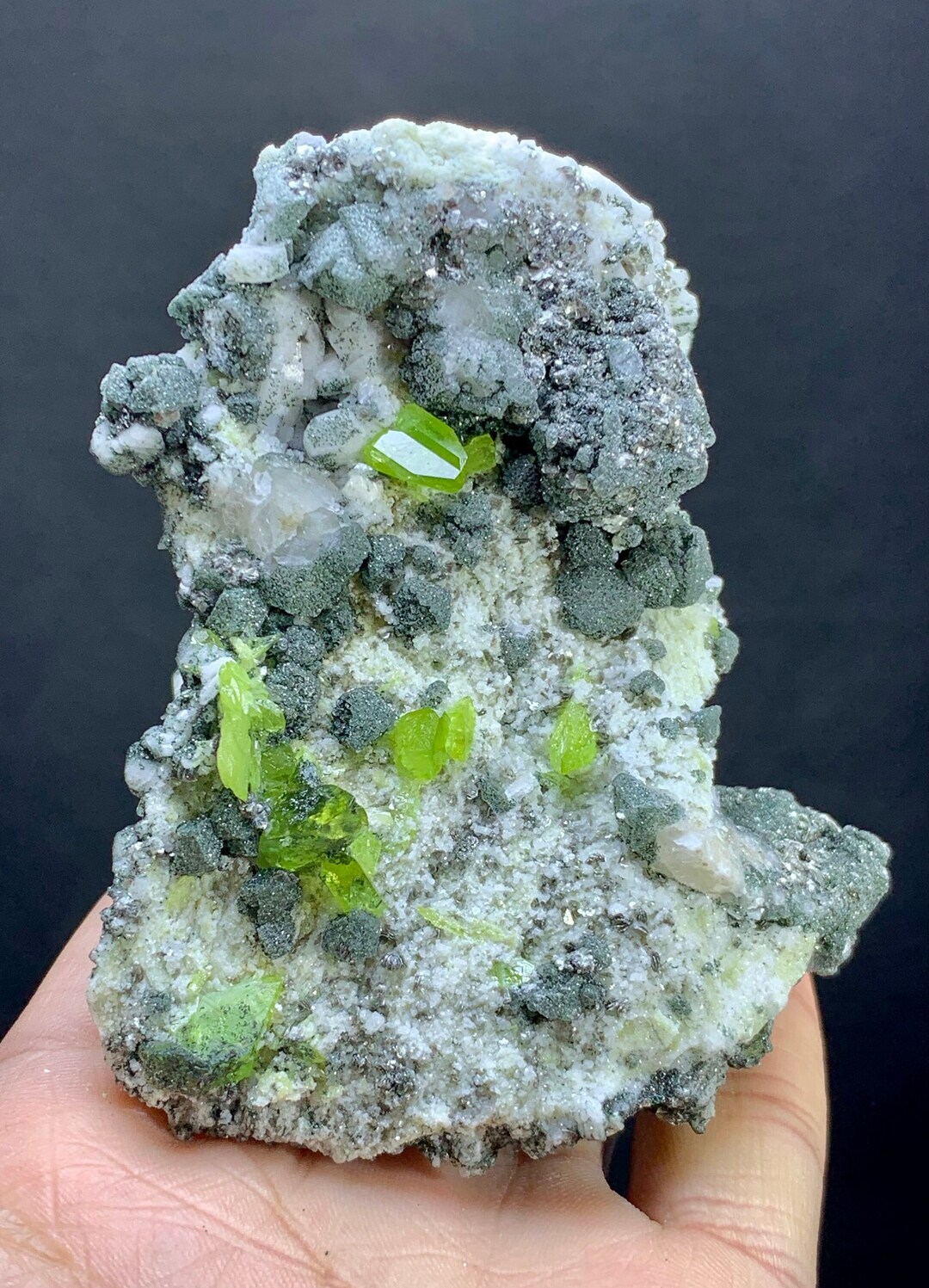 Natural Lush Green Colour Sphene Var Titanite Crystals Bunch on Matrix ...