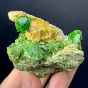 Natural Rare Green Demantoid Garnet Crystal Specimen on Matrix ...