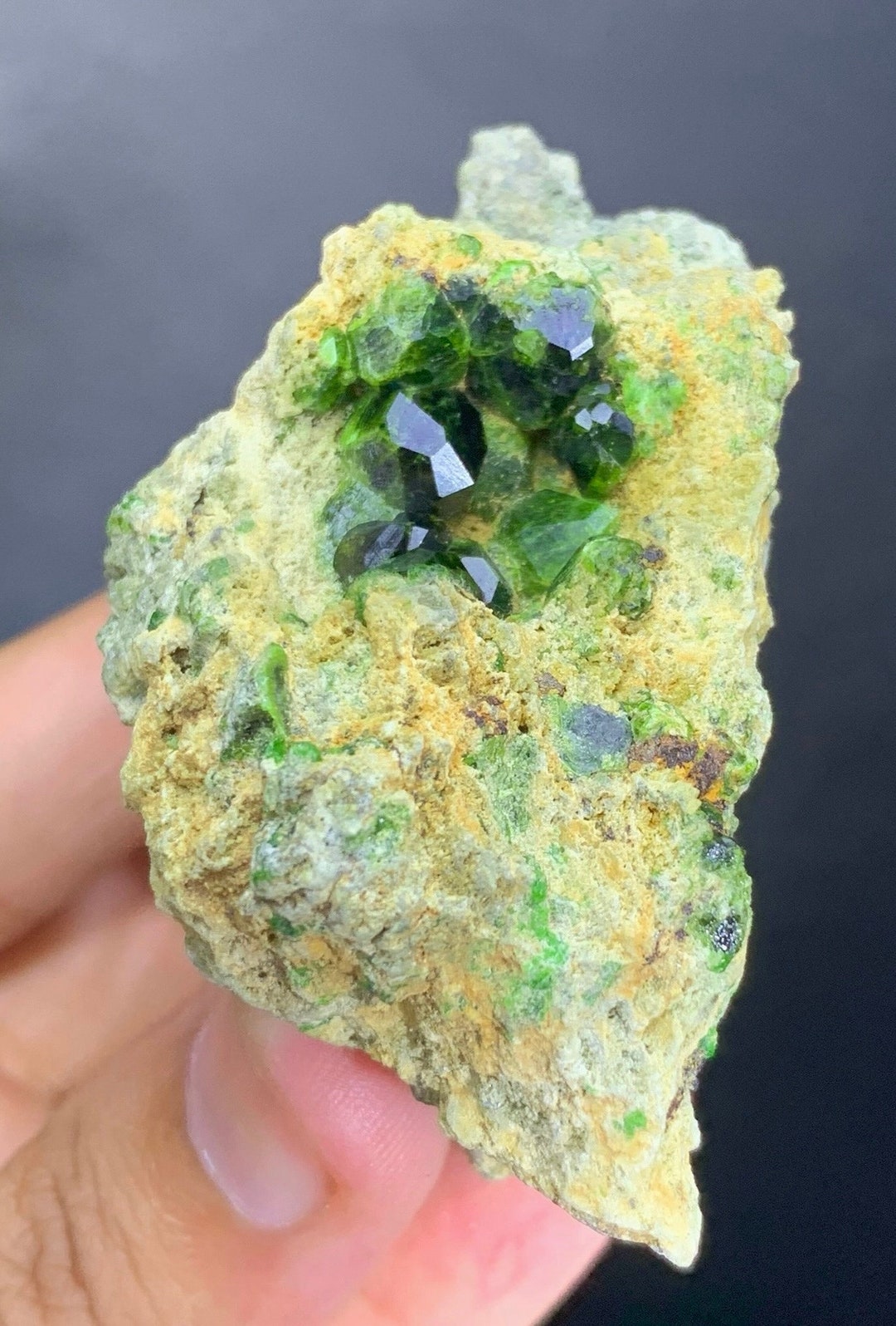 Natural Rare Green Colour Demantoid Garnet Crystals Specimen on Matrix ...