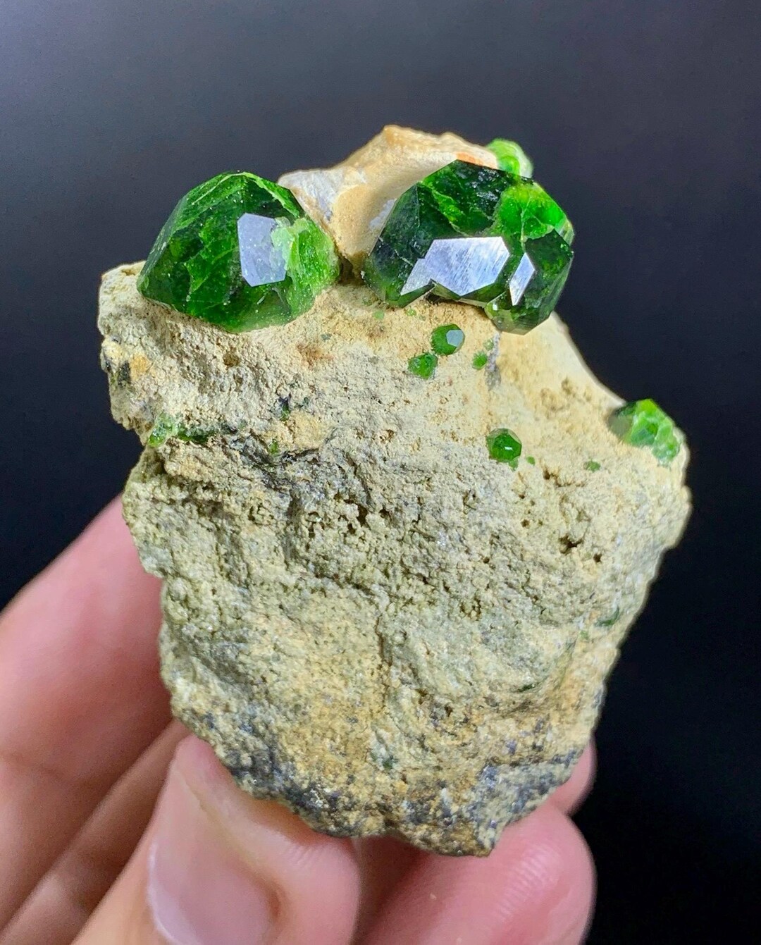 Natural Rare Green Colour Demantoid Garnet Crystals Specimen on Matrix ...