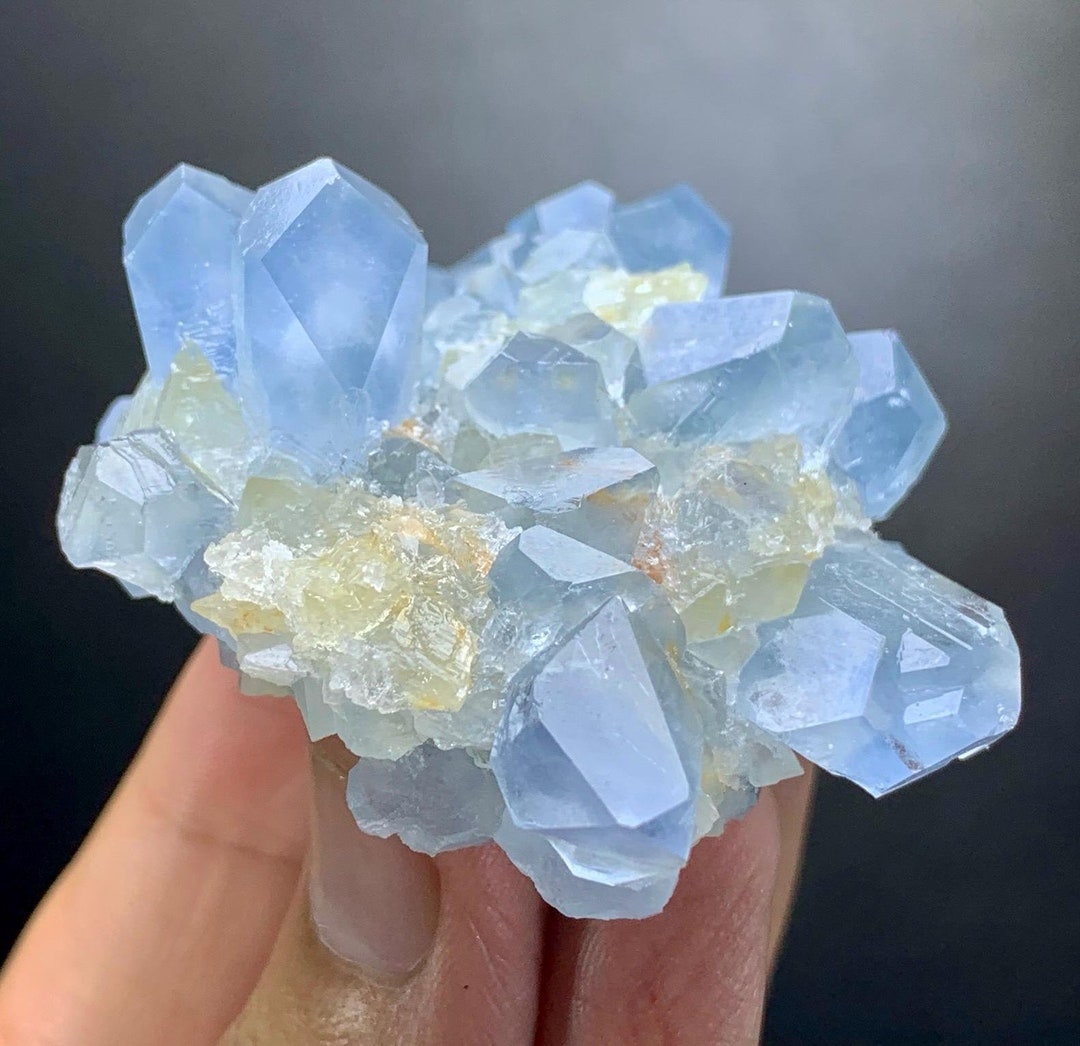 Natural Blue Colour Rare Celestine Crystal With Calcite Combined ...