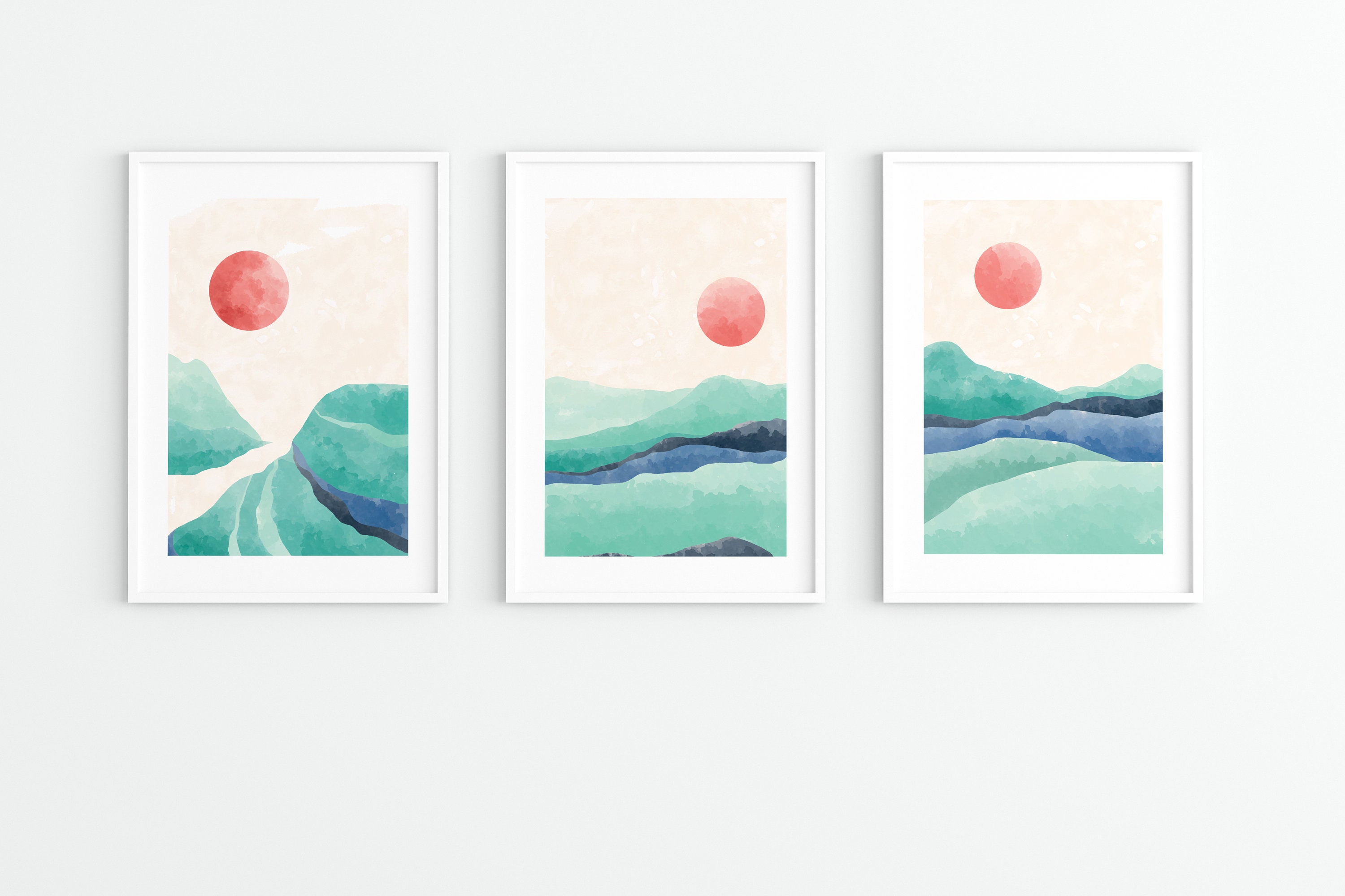 Sunset Collage Wall Art Set of 3 Wall Decals Abstract Mid - Etsy