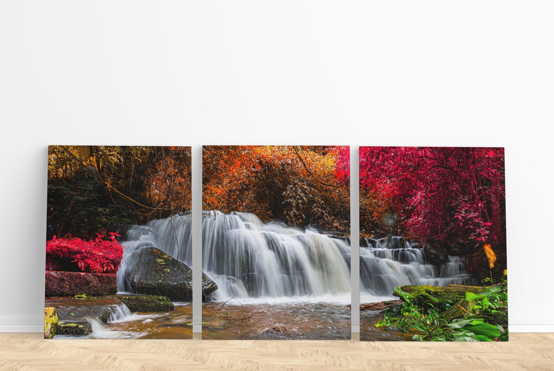 Framed Canvas Print Waterfall - Set of 3 Canvas Wall Art - 3 Panels ...