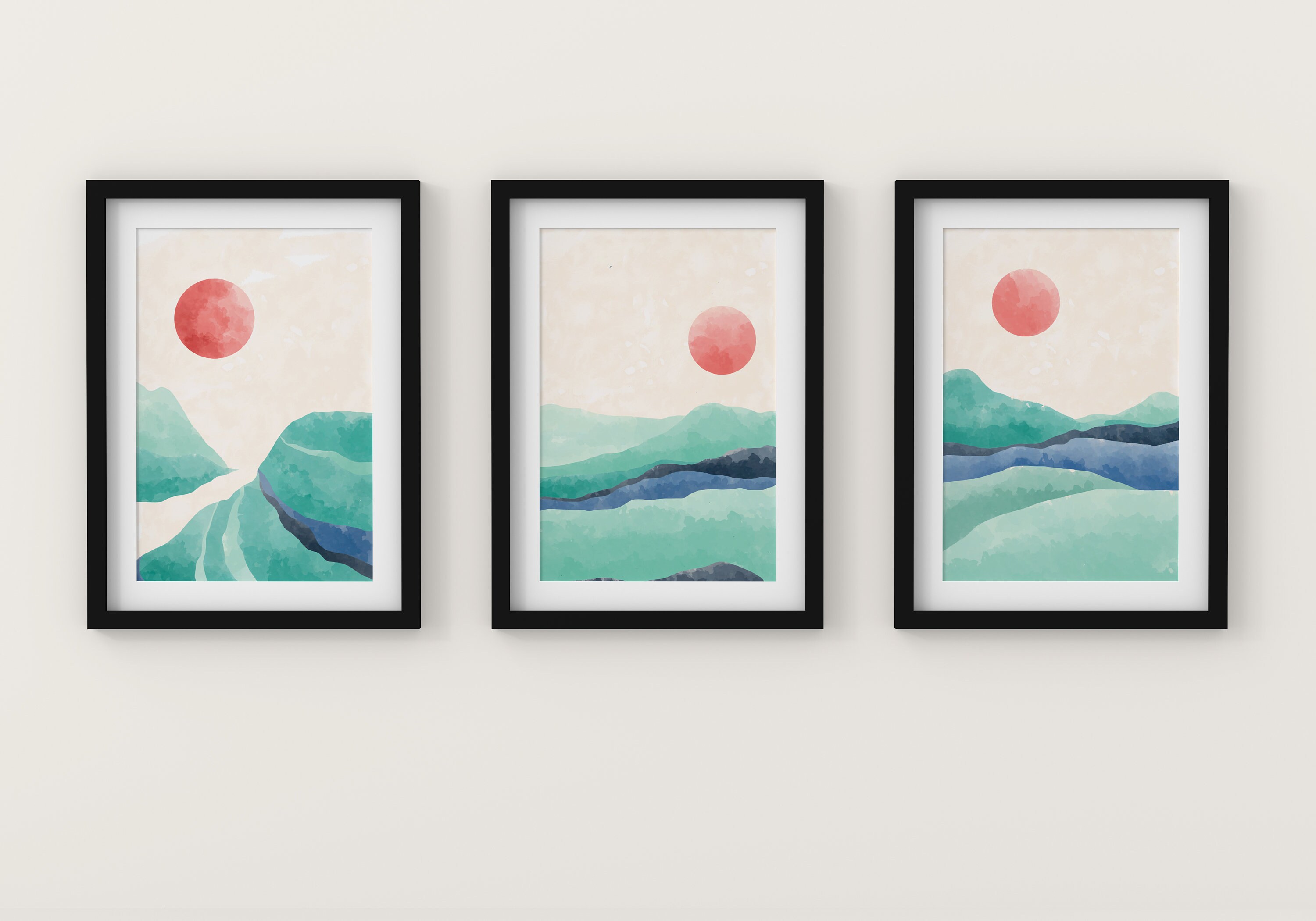 Sunset Collage Wall Art Set of 3 Wall Decals Abstract Mid - Etsy