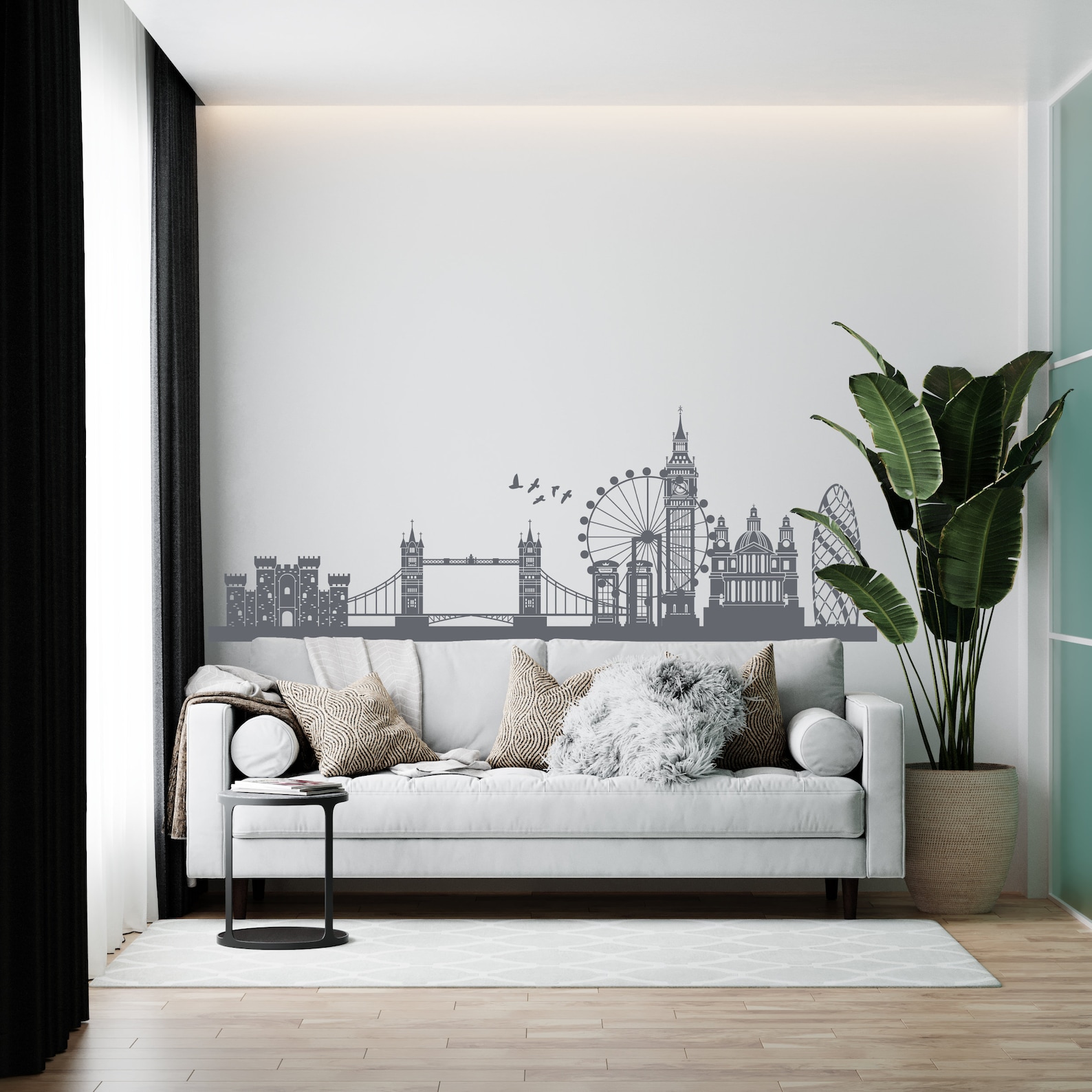 London Skyline Wall Decal, UK City Wall Decor, Living Room UK Decor ...