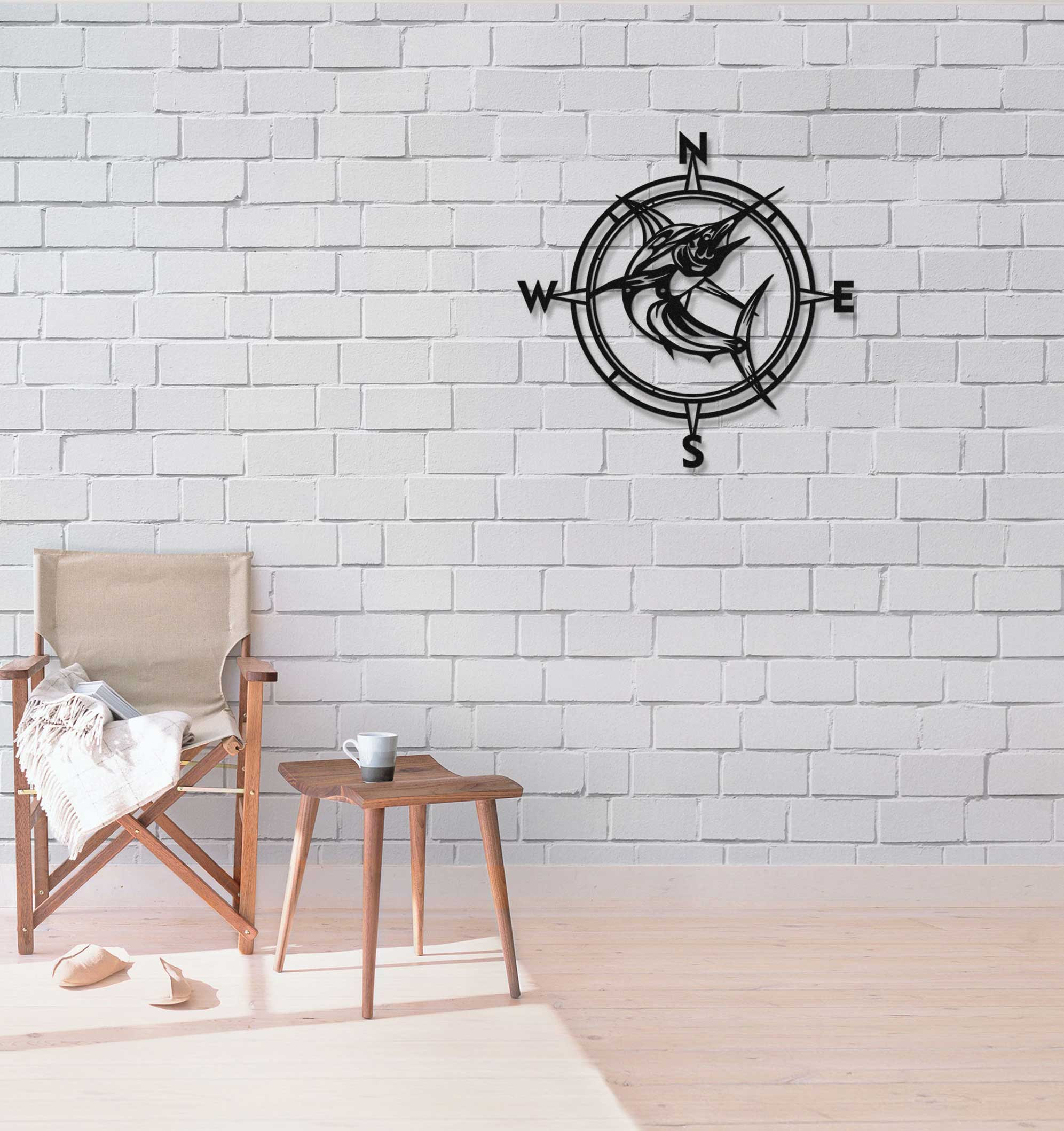 Swordfish Wall Decor, Compass Wall Art, Metal Wall Art, Home Decor ...